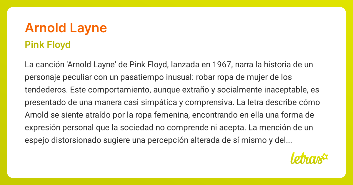 Significado de la canción ARNOLD LAYNE (Pink Floyd) - LETRAS.COM