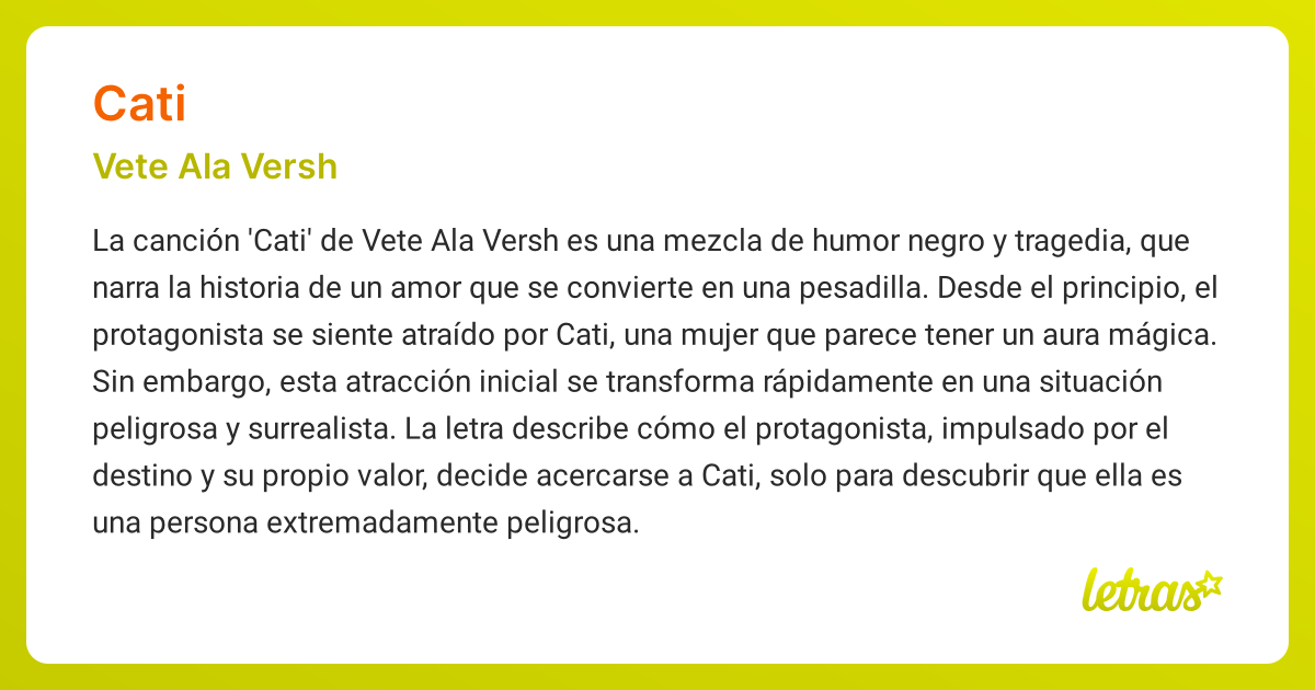 Significado de la canción CATI (Vete Ala Versh) - LETRAS.COM