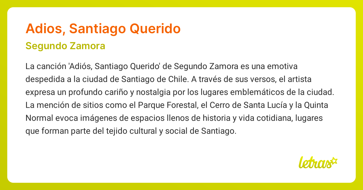 Significado de la canción ADIOS, SANTIAGO QUERIDO (Segundo Zamora ...