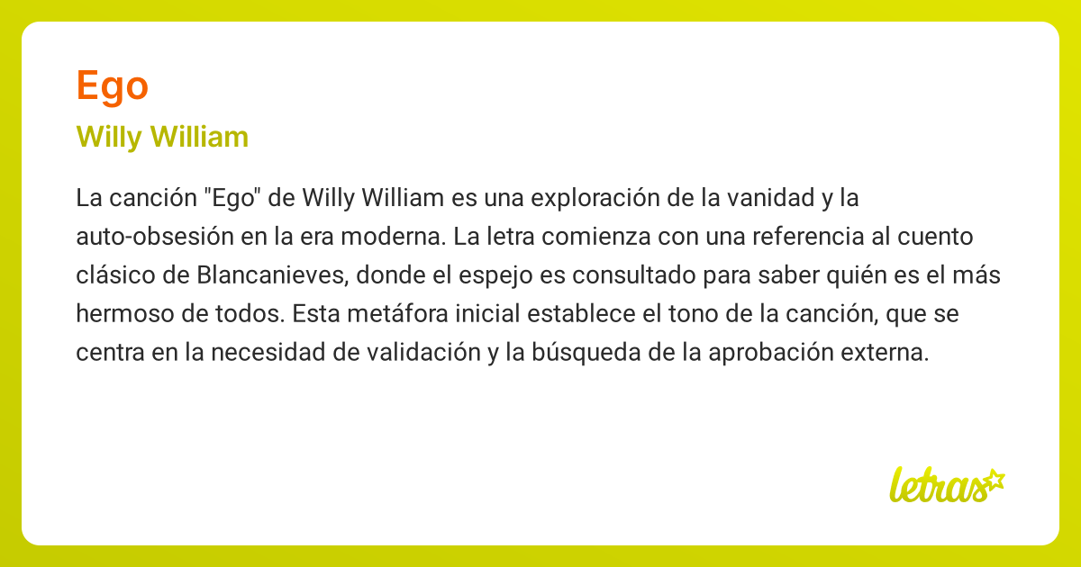 Significado de la canción EGO (Willy William) - LETRAS.COM