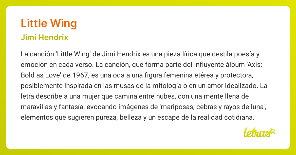 Significado de la canción LITTLE WING (Jimi Hendrix) - LETRAS.COM