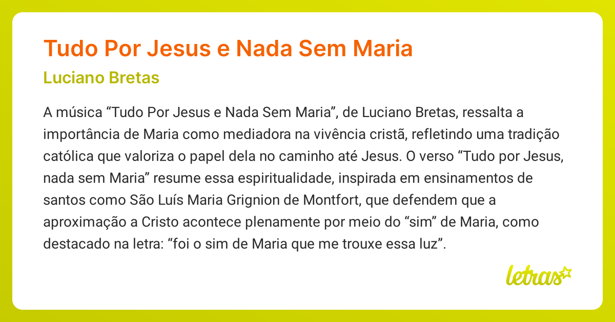 Significado da música Tudo Por Jesus e Nada Sem Maria (Luciano Bretas ...