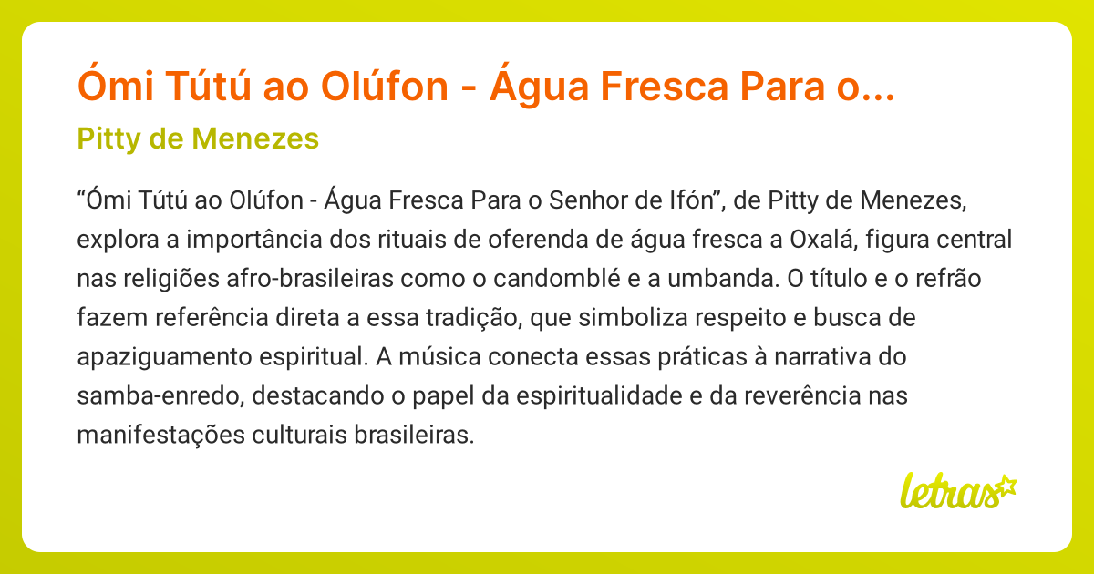Significado da música Ómi Tútú ao Olúfon - Água Fresca Para o Senhor de ...