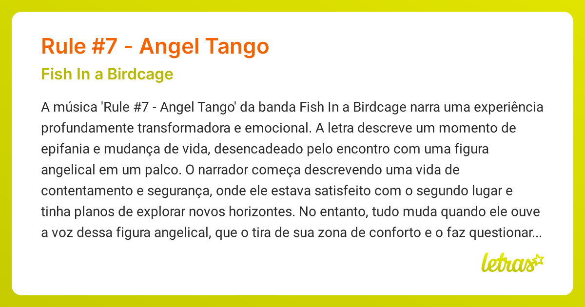 Significado da música RULE #7 - ANGEL TANGO (Fish In a Birdcage ...