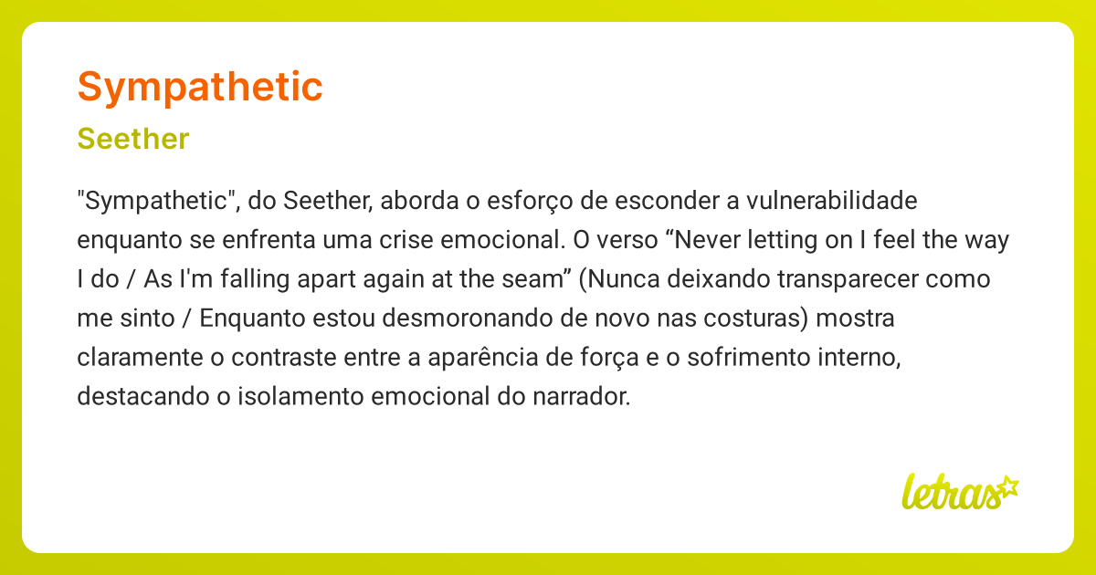 Significado da música SYMPATHETIC (Seether) - LETRAS.MUS.BR