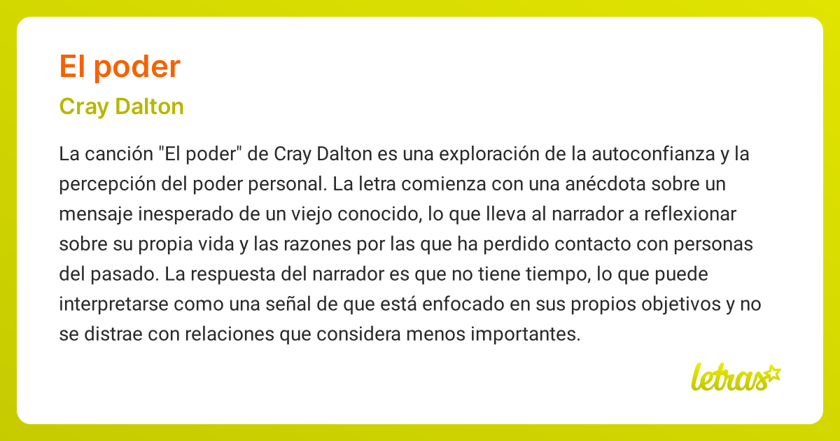 Significado de la canción EL PODER (Cray Dalton) - LETRAS.COM