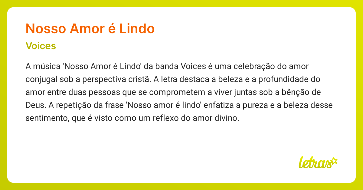 Significado da música NOSSO AMOR É LINDO (Voices) - LETRAS.MUS.BR