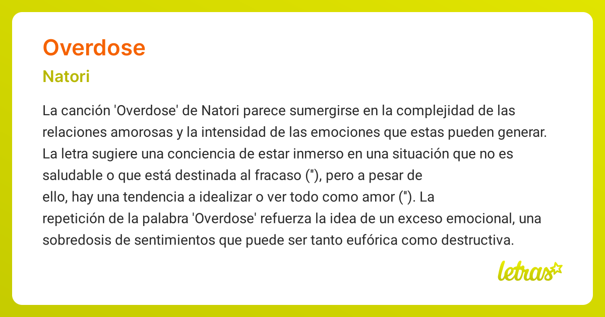 Significado de la canción OVERDOSE (Natori) - LETRAS.COM