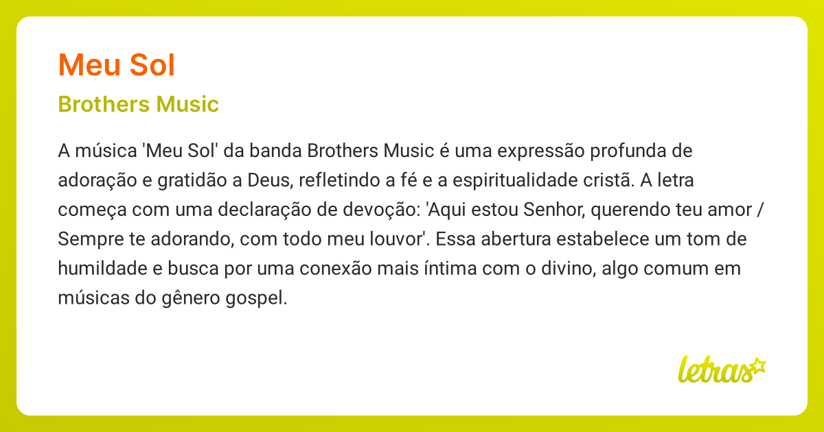 Significado da música MEU SOL (Brothers Music) - LETRAS.MUS.BR