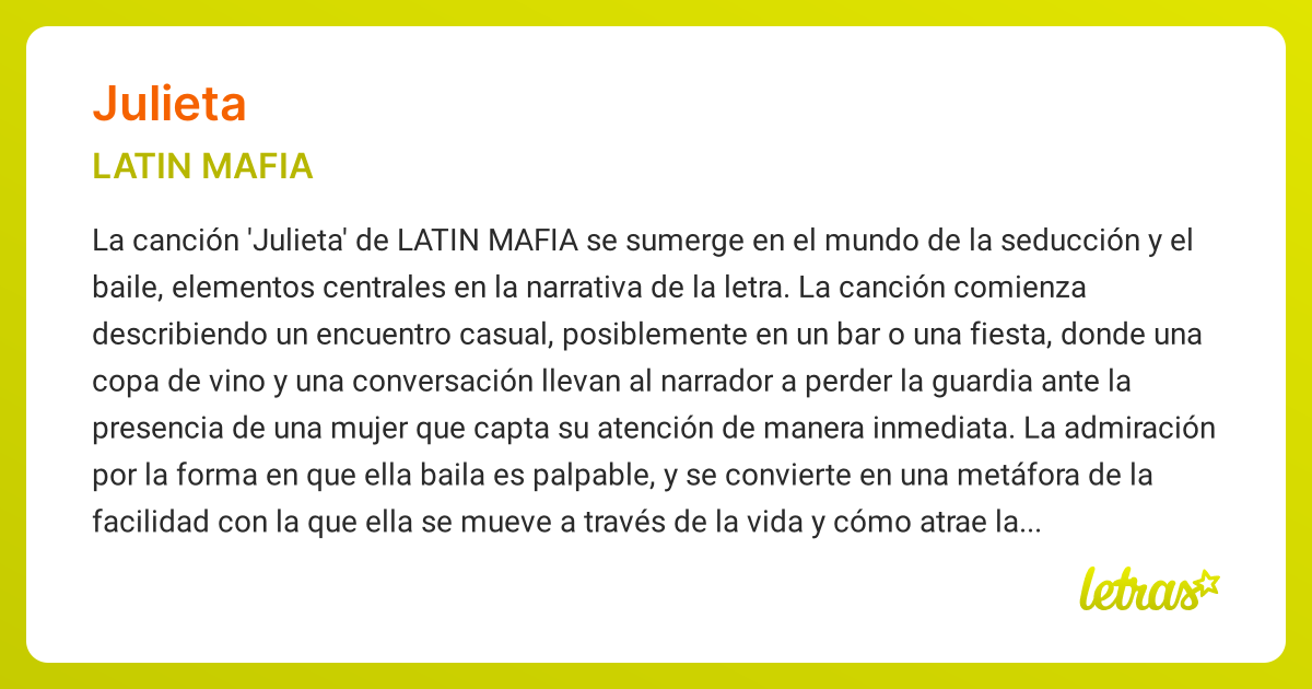 Significado de la canción JULIETA (LATIN MAFIA) - LETRAS.COM