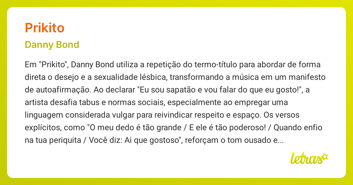Significado da música PRIKITO (Danny Bond) - LETRAS.MUS.BR