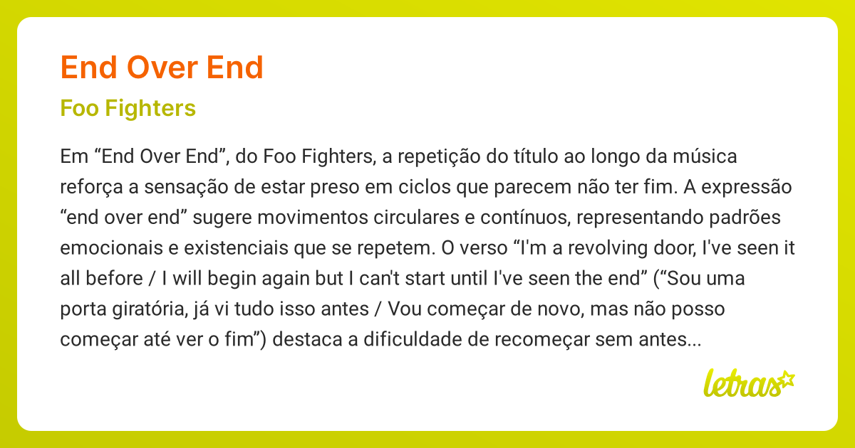 Significado da música END OVER END (Foo Fighters) - LETRAS.MUS.BR