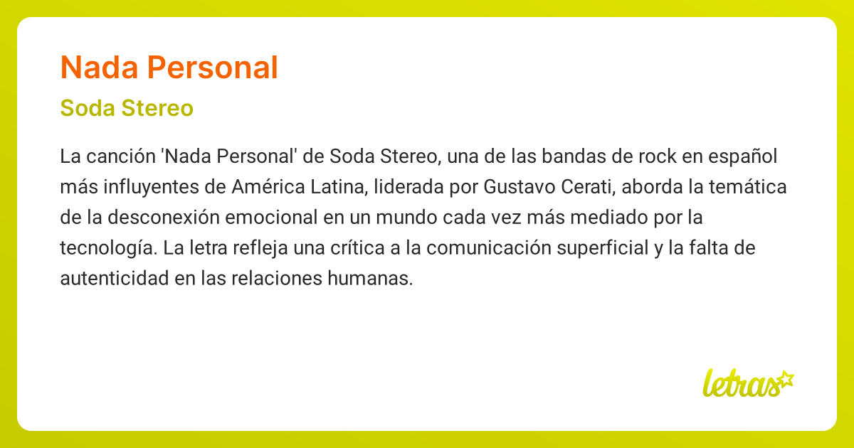 Significado de la canción NADA PERSONAL (Soda Stereo) - LETRAS.COM
