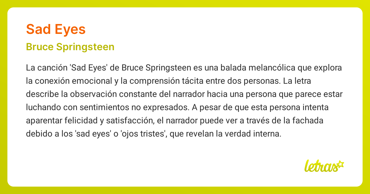 Significado de la canción SAD EYES (Bruce Springsteen) - LETRAS.COM