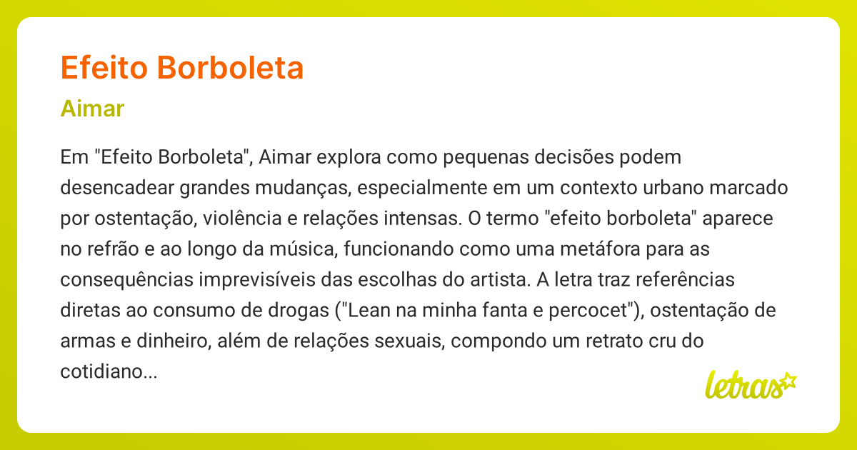 Significado da música EFEITO BORBOLETA (Aimar) - LETRAS.MUS.BR