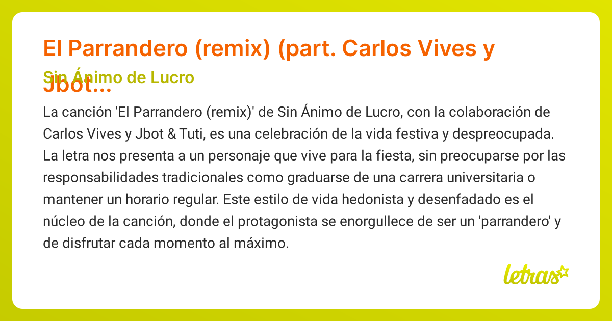 Significado de la canción El Parrandero (remix) (part. Carlos Vives y ...