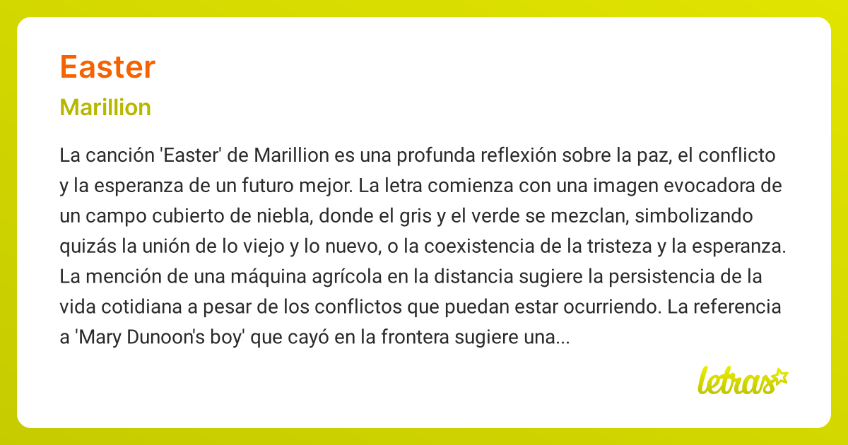 Significado de la canción EASTER (Marillion) - LETRAS.COM