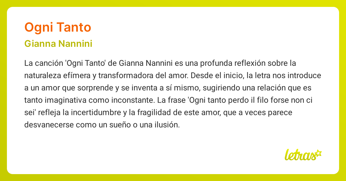 Significado de la canción OGNI TANTO (Gianna Nannini) - LETRAS.COM