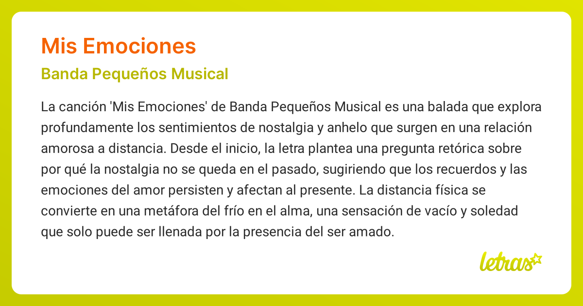 Significado de la canción MIS EMOCIONES (Banda Pequeños Musical ...