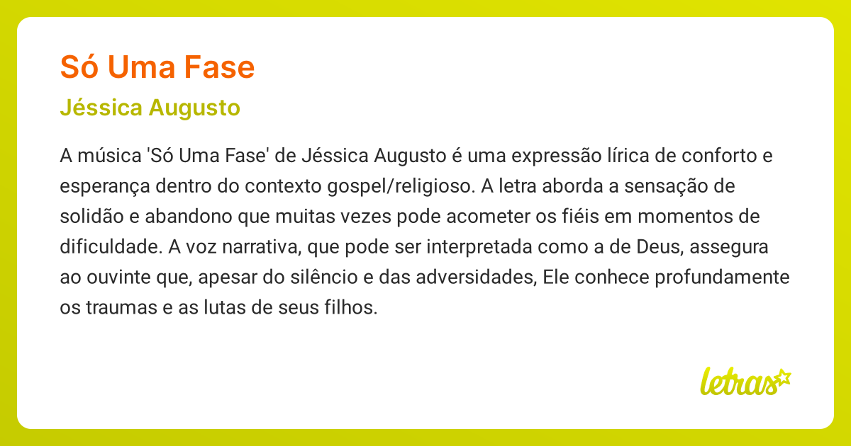 Significado da música SÓ UMA FASE (Jéssica Augusto) - LETRAS.MUS.BR