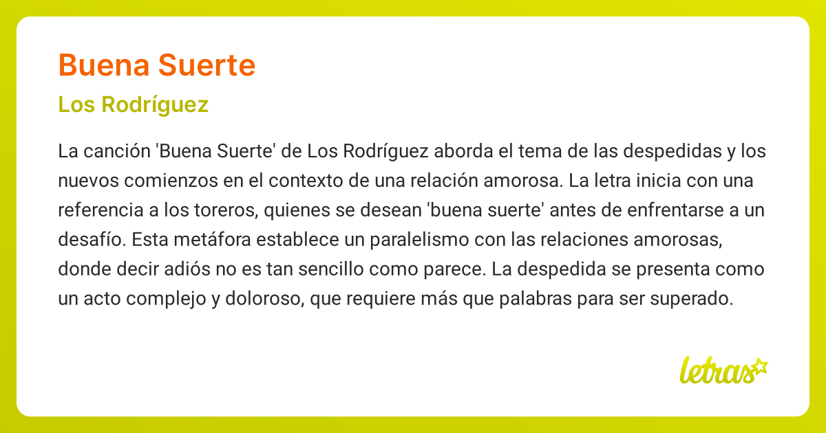 Significado de la canción BUENA SUERTE (Los Rodríguez) - LETRAS.COM