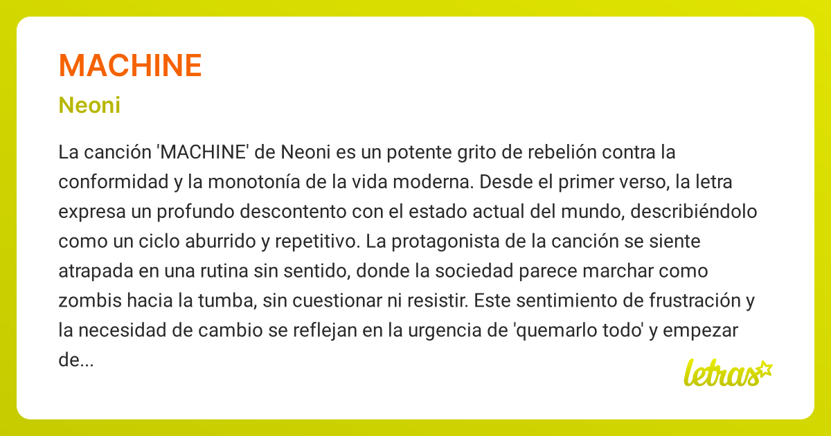 Significado de la canción MACHINE (Neoni) - LETRAS.COM