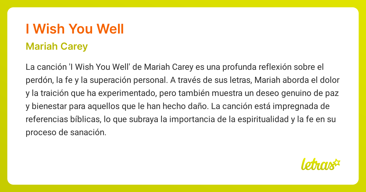 Significado de la canción I WISH YOU WELL (Mariah Carey) - LETRAS.COM