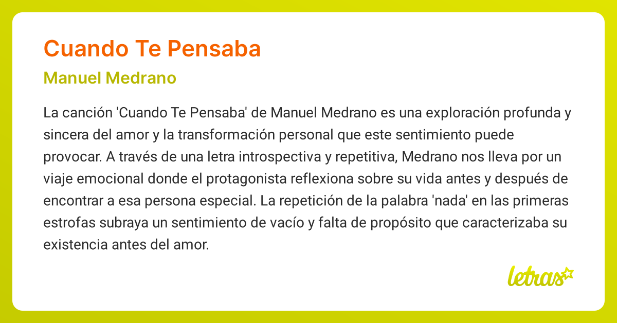 Significado de la canción CUANDO TE PENSABA (Manuel Medrano) - LETRAS.COM