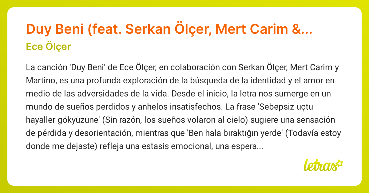 Significado de la canción Duy Beni (feat. Serkan Ölçer, Mert Carim ...