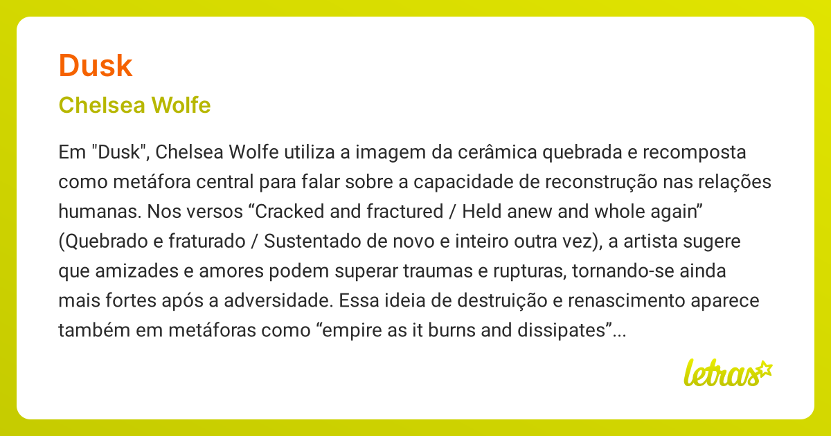 Significado da música DUSK (Chelsea Wolfe) - LETRAS.MUS.BR