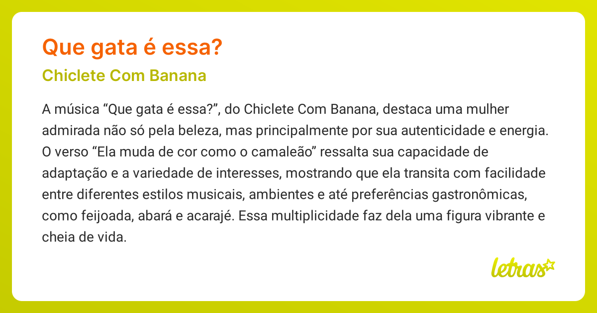 Significado da música QUE GATA É ESSA? (Chiclete Com Banana) - LETRAS ...