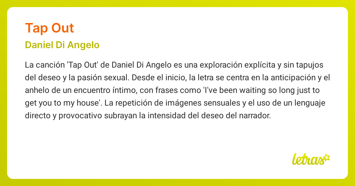Significado de la canción TAP OUT (Daniel Di Angelo) - LETRAS.COM