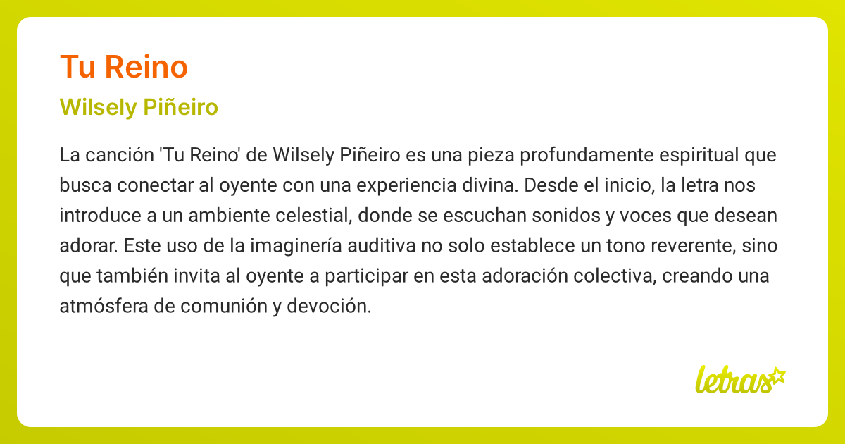 Significado de la canción TU REINO (Wilsely Piñeiro) - LETRAS.COM