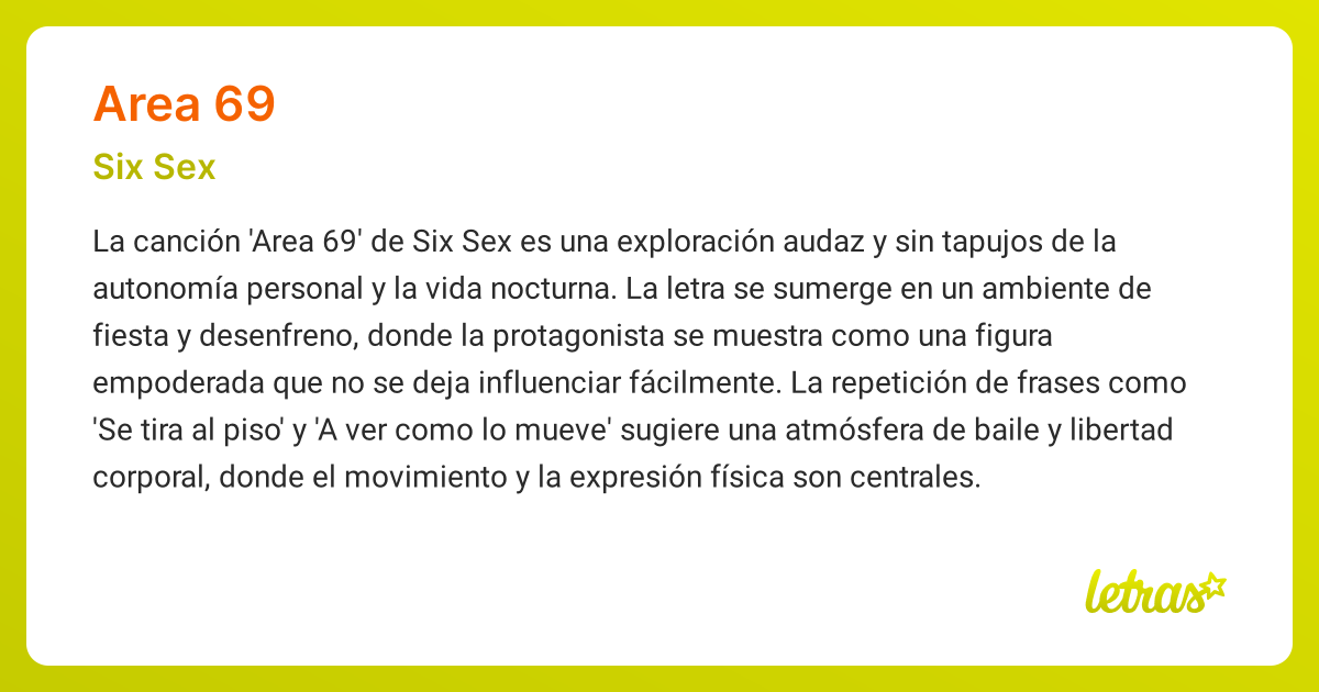 Significado de la canción AREA 69 (Six Sex) - LETRAS.COM