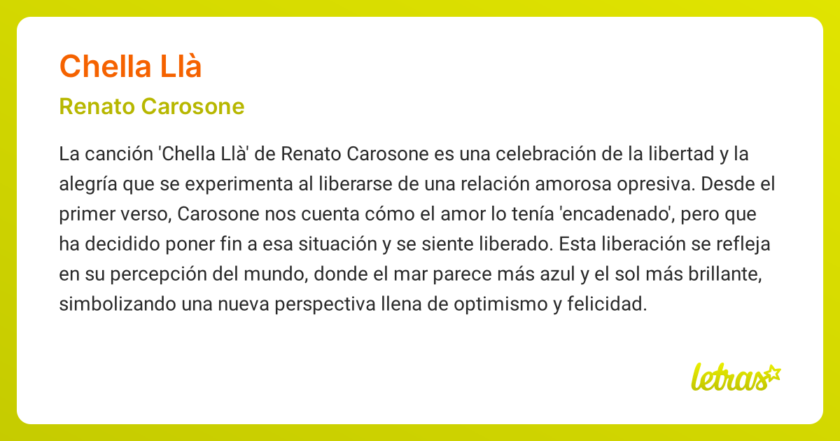 Significado de la canción CHELLA LLÀ (Renato Carosone) - LETRAS.COM