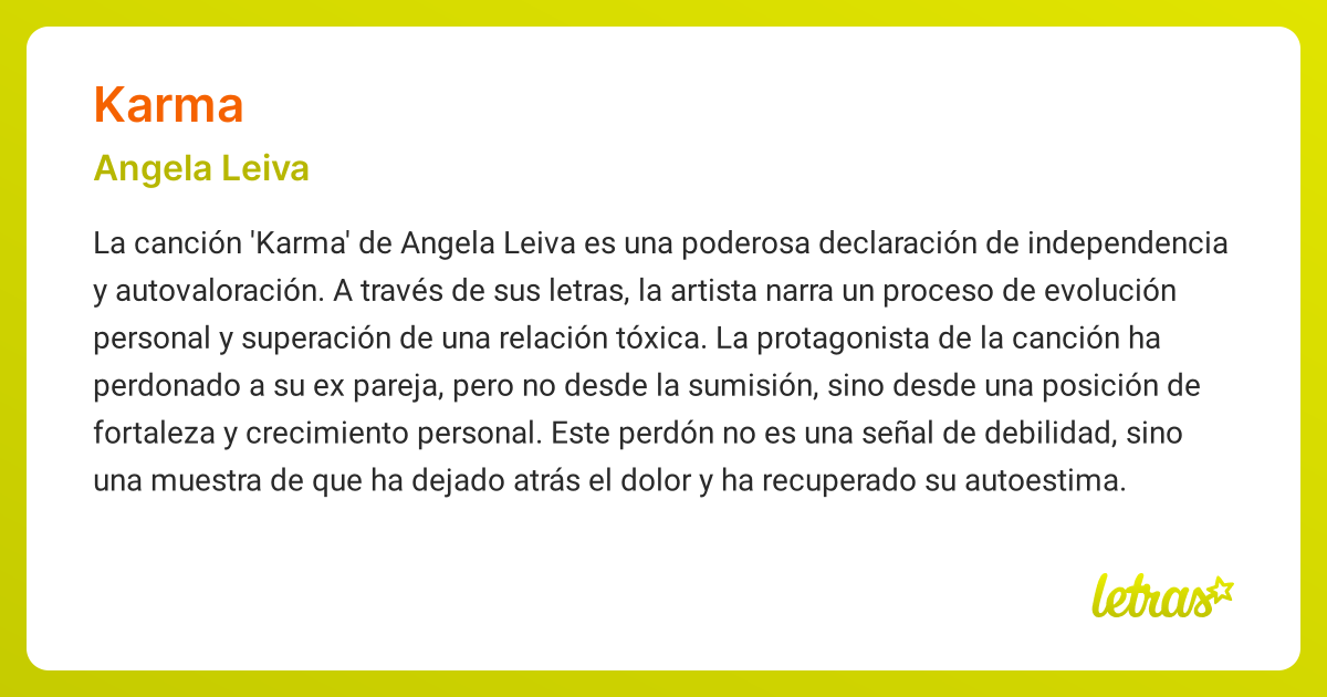 Significado de la canción KARMA (Angela Leiva) - LETRAS.COM