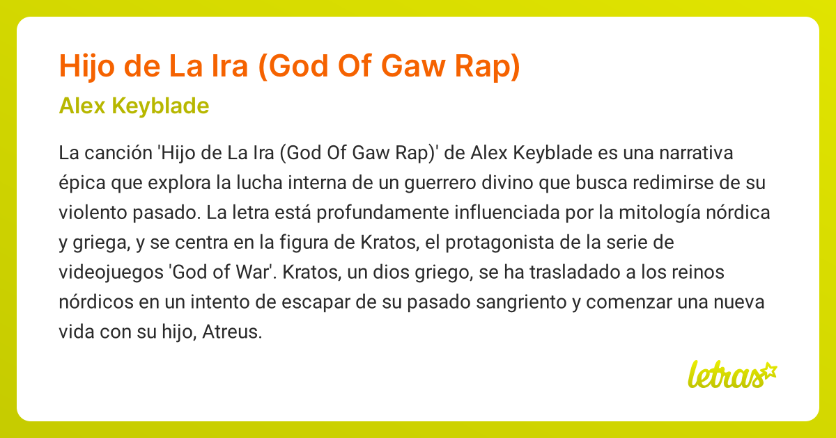 Significado de la canción Hijo de La Ira (God Of Gaw Rap) (Alex ...