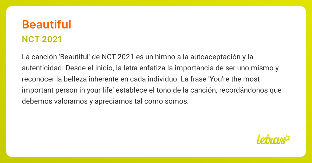 Significado de la canción BEAUTIFUL (NCT 2021) - LETRAS.COM