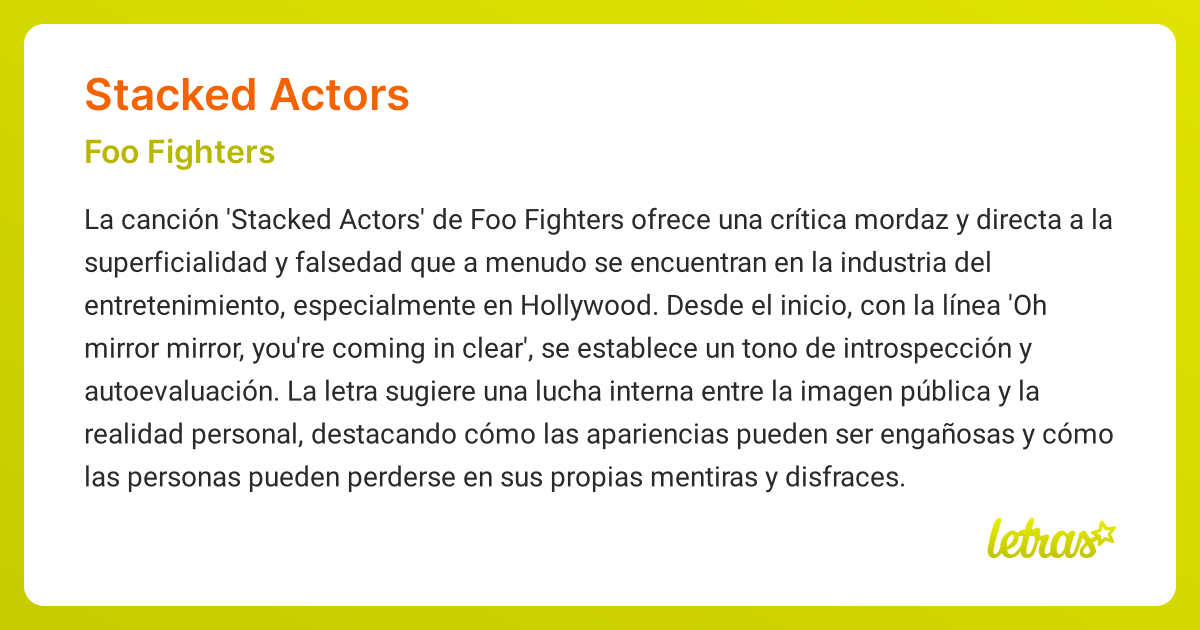 Significado de la canción STACKED ACTORS (Foo Fighters) - LETRAS.COM