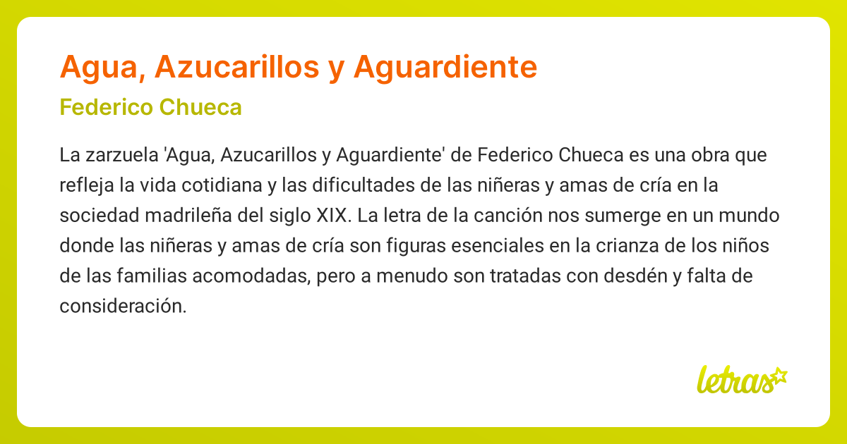Significado de la canción Agua, Azucarillos y Aguardiente (Federico ...