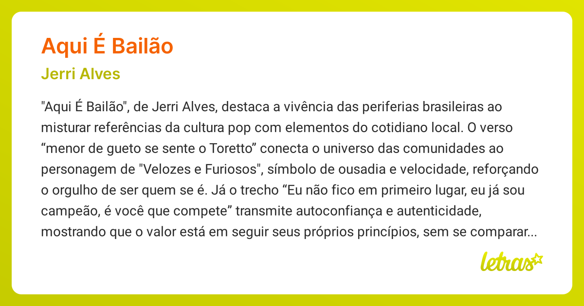 Significado da música AQUI É BAILÃO (Jerri Alves) - LETRAS.MUS.BR