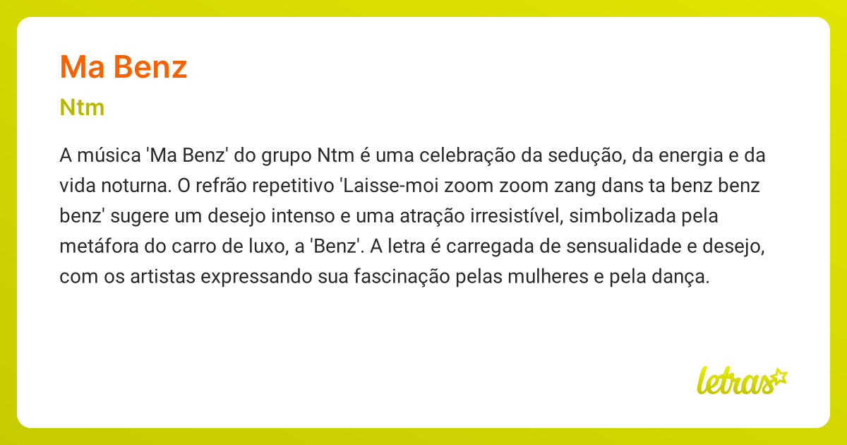 Significado da música MA BENZ (Ntm) - LETRAS.MUS.BR