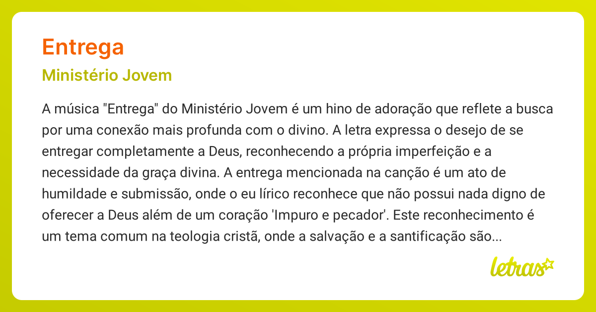 Significado da música ENTREGA (Ministério Jovem) - LETRAS.MUS.BR