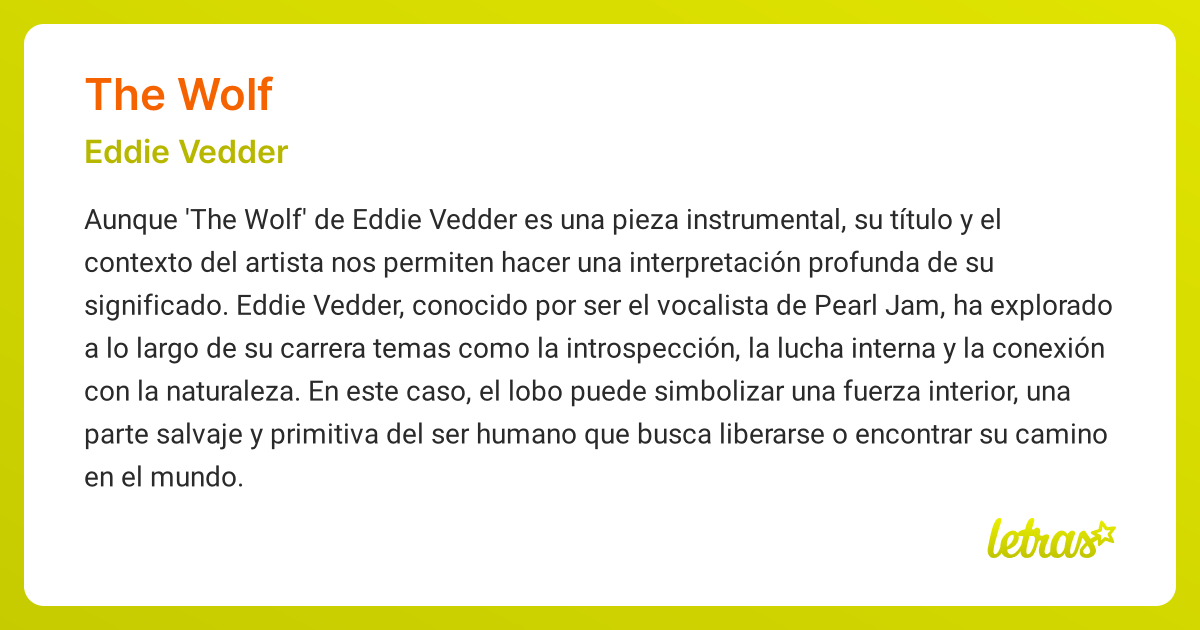 Significado de la canción THE WOLF (Eddie Vedder) - LETRAS.COM