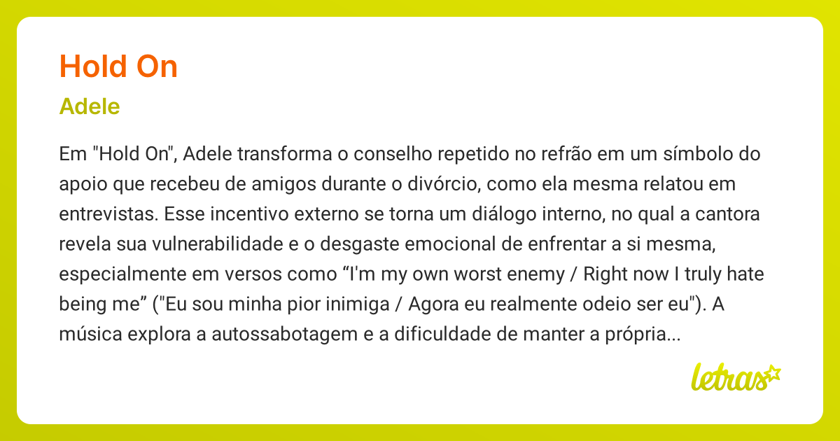 Significado da música HOLD ON (Adele) - LETRAS.MUS.BR