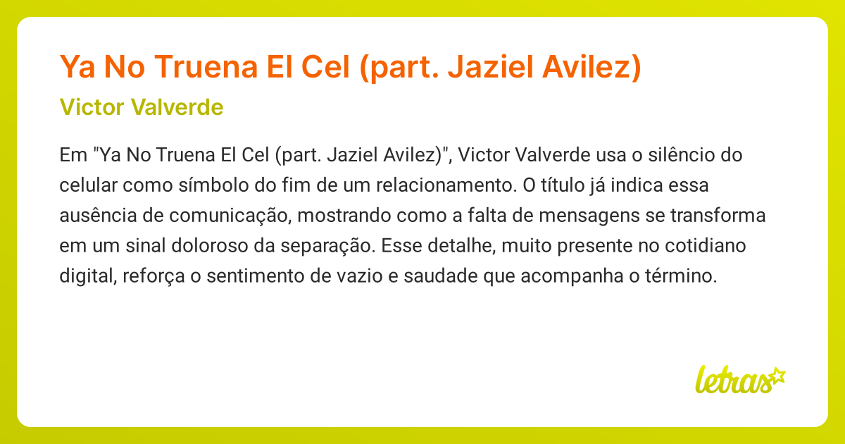 Significado da música Ya No Truena El Cel (part. Jaziel Avilez) (Victor ...