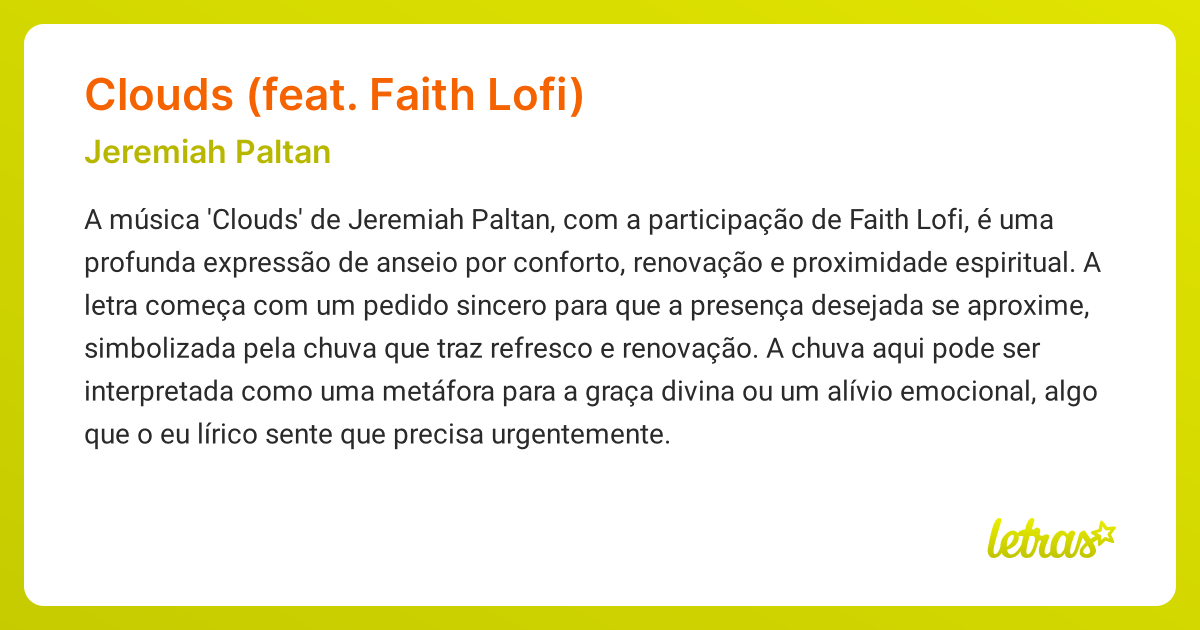 Significado da música CLOUDS (FEAT. FAITH LOFI) (Jeremiah Paltan ...