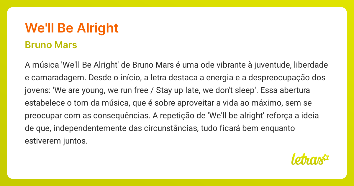 Significado da música WE'LL BE ALRIGHT (Bruno Mars) - LETRAS.MUS.BR