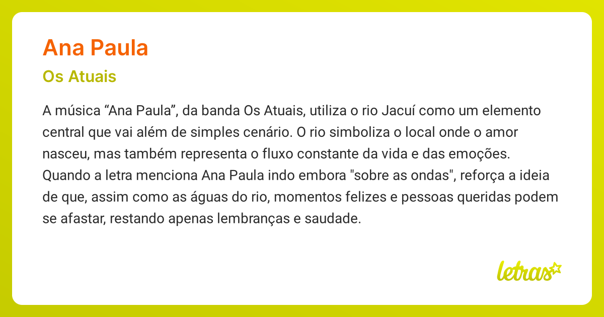 Significado da música ANA PAULA (Os Atuais) - LETRAS.MUS.BR