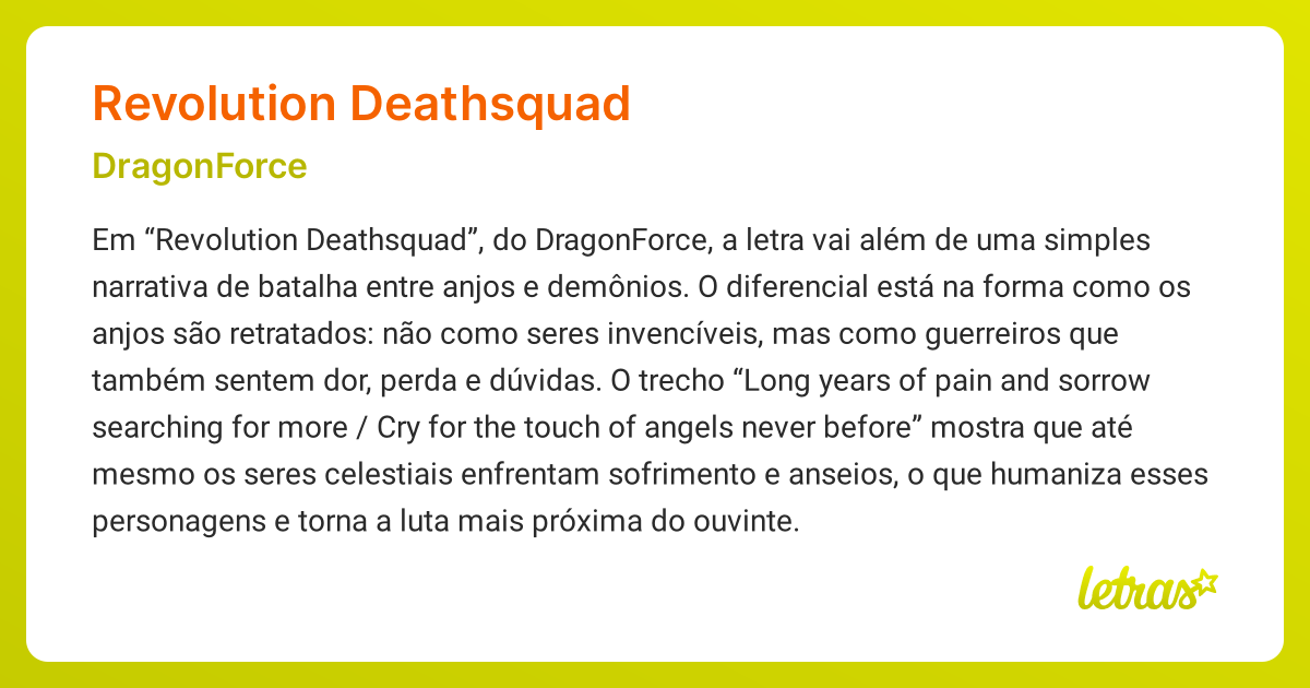 Significado da música REVOLUTION DEATHSQUAD (DragonForce) - LETRAS.MUS.BR
